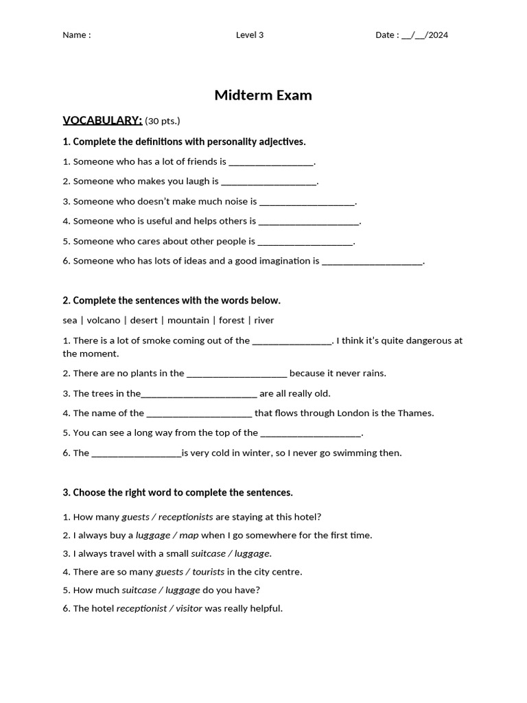 A3 Test | PDF | Adverb | Linguistics