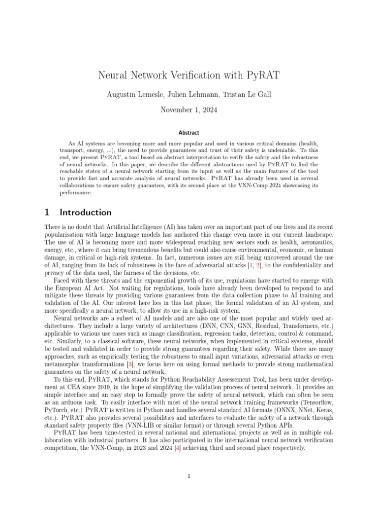 Neural Network Verification With Pyrat: Augustin Lemesle, Julien Lehmann, Tristan Le Gall ...