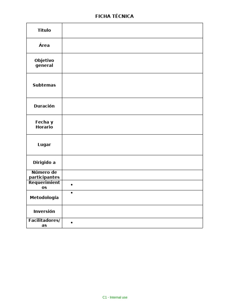 Ficha Técnica - Training U Montas | PDF