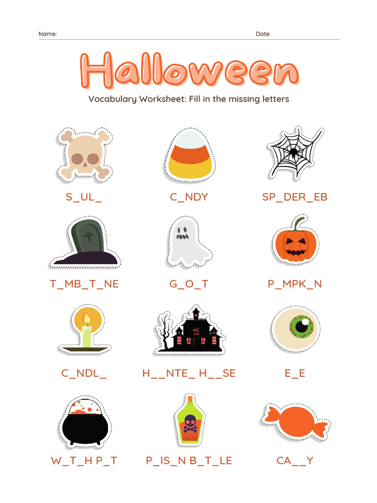 Halloween Vocabulary Worksheet Set | PDF