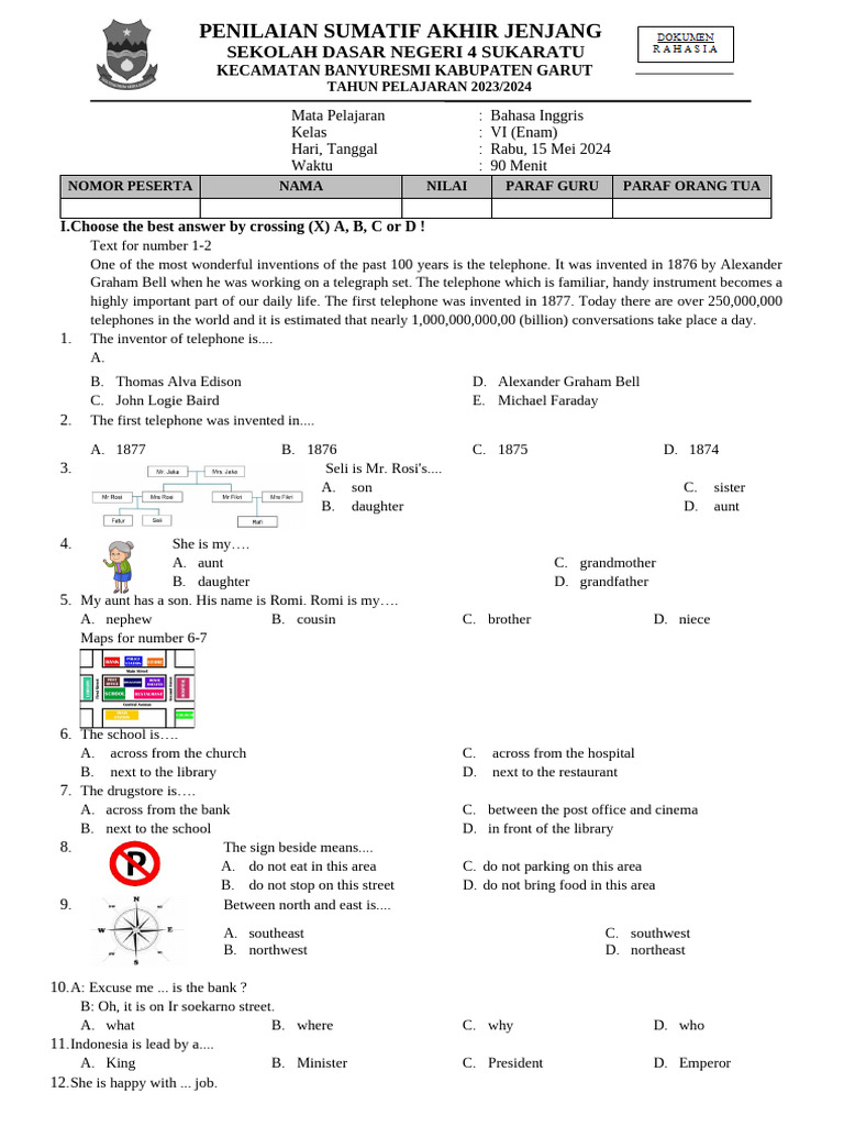 Soal PSAJ B. Inggris 2023-2024 | PDF | Planets | Solar System