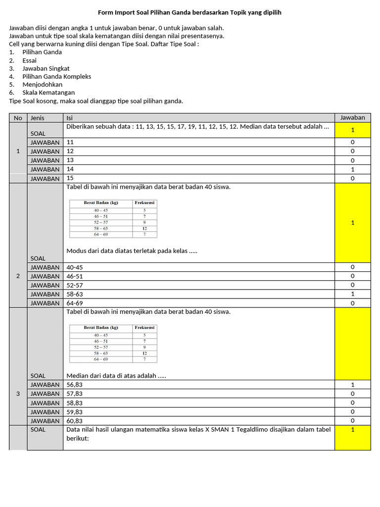 Form Soal Sat Fix | PDF