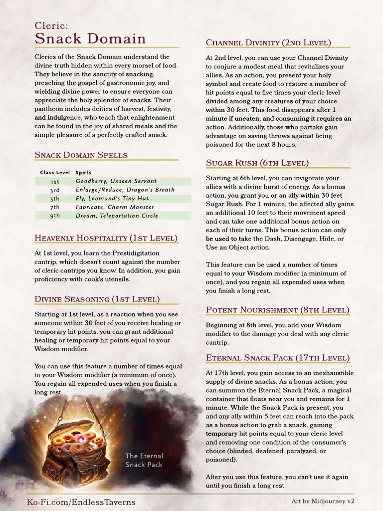Snack Domain Cleric Abilities | PDF