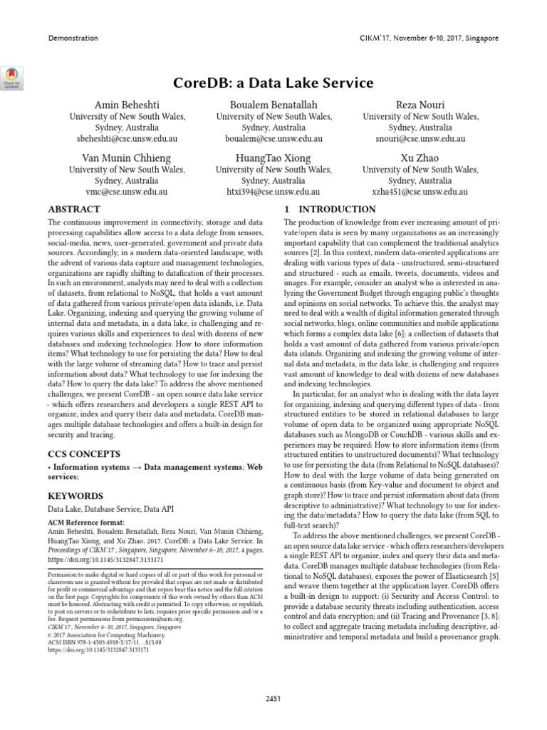 CoreDB - A Data Lake Service | PDF | Databases | No Sql