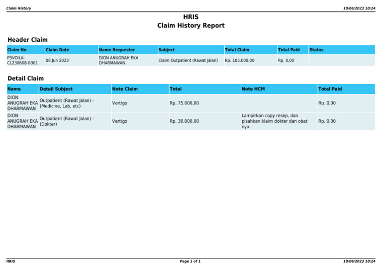 Outpatient Claim History Report | PDF
