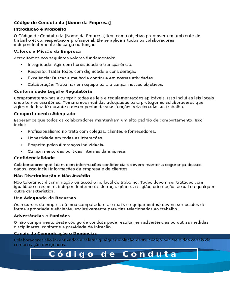 MCO-Código de Conduta - Modelo | PDF | Negócios