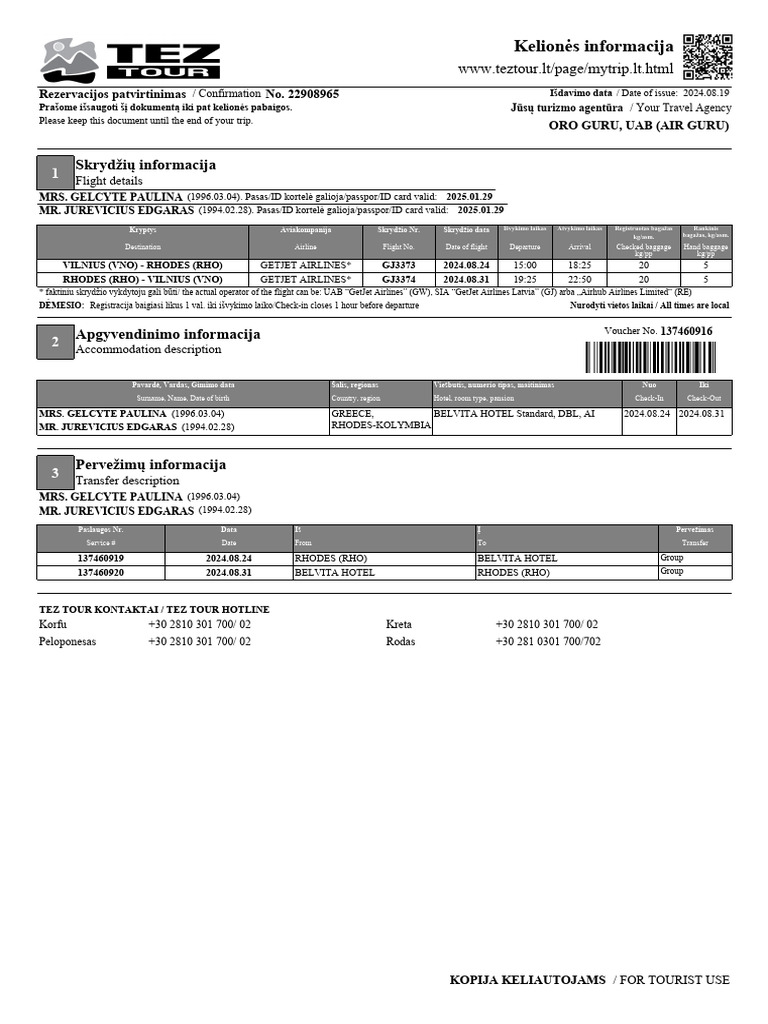 Keliones Dokumentai 22908965 2 | PDF | Aviation | Hospitality Industry