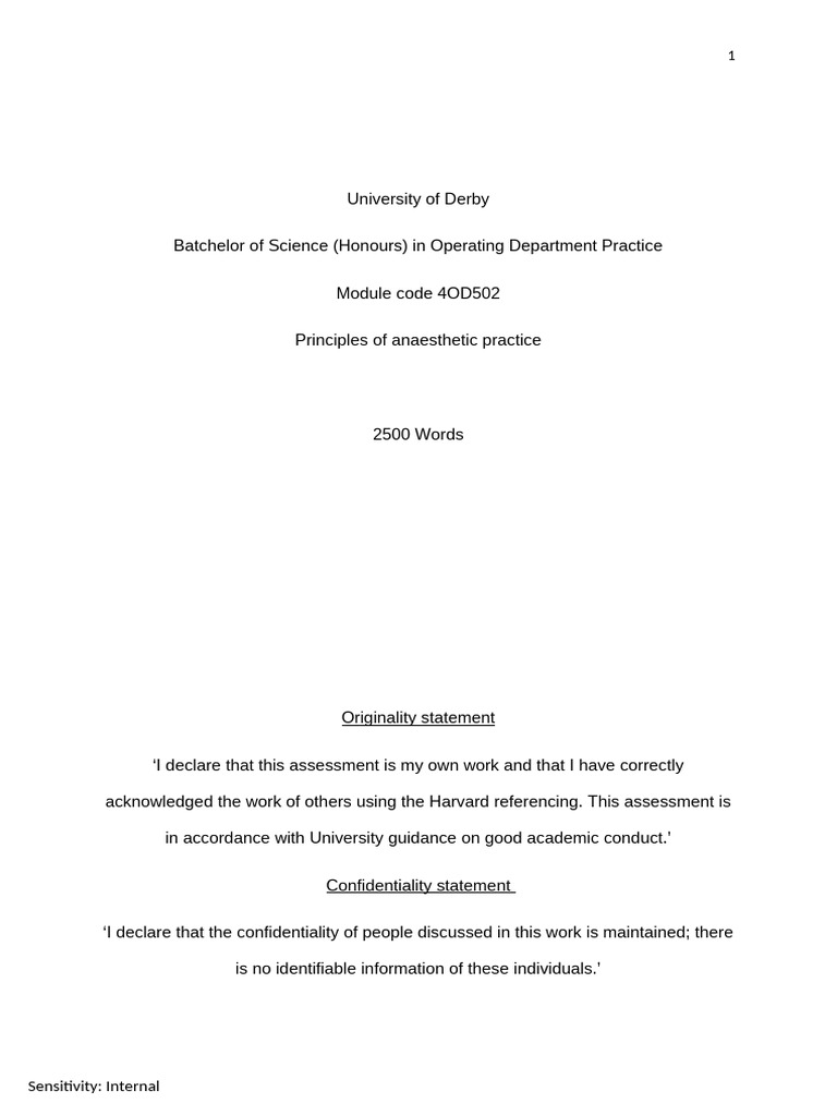 Assignment Exemplar A | PDF | Anesthesia | Blood Pressure