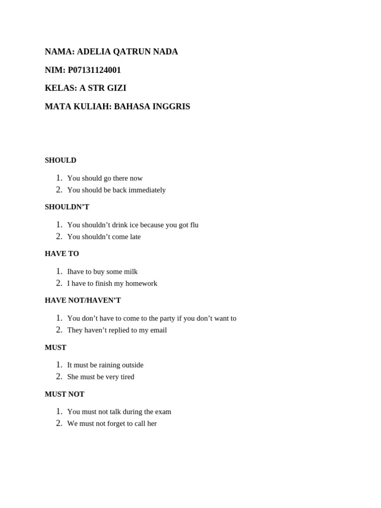 Tugas Inggris Have, Must | PDF