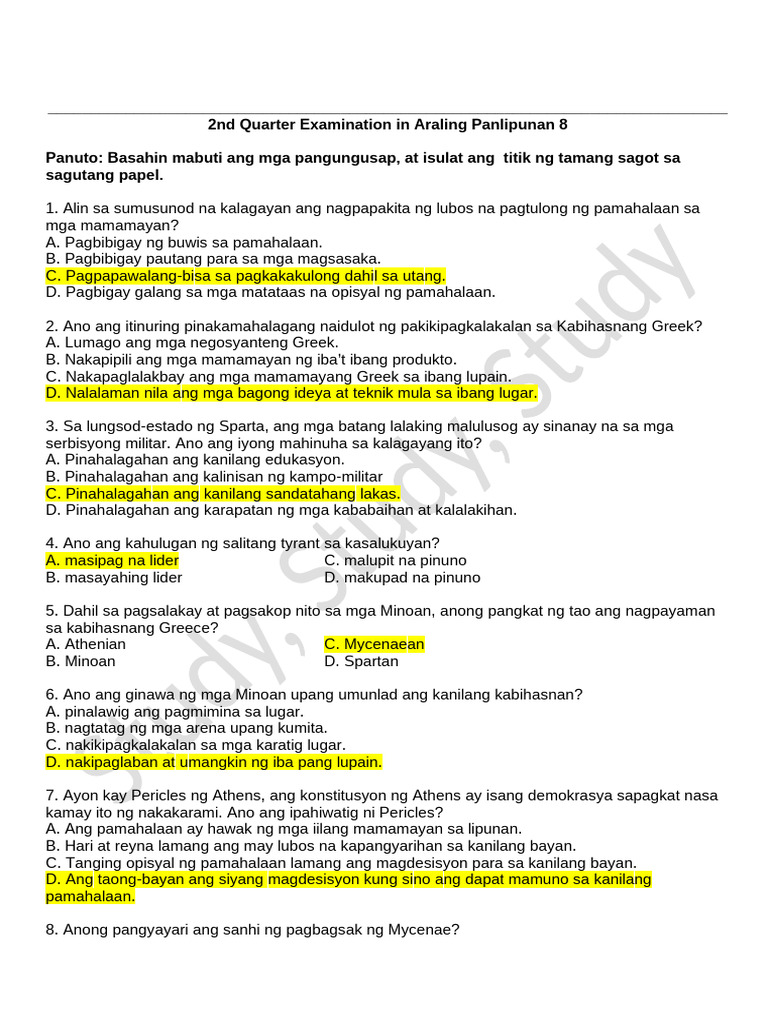 AP 8 2nd Quarter Examm Abcd | PDF