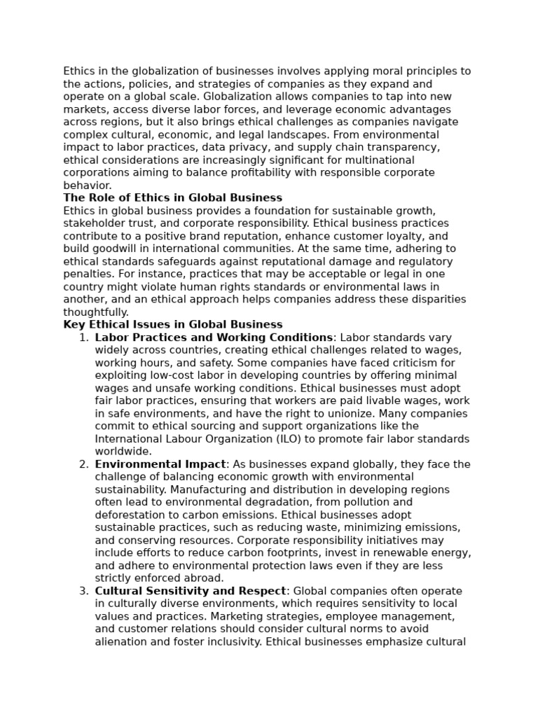 Ethics Globalization | PDF | Business Ethics | Corporate Social ...