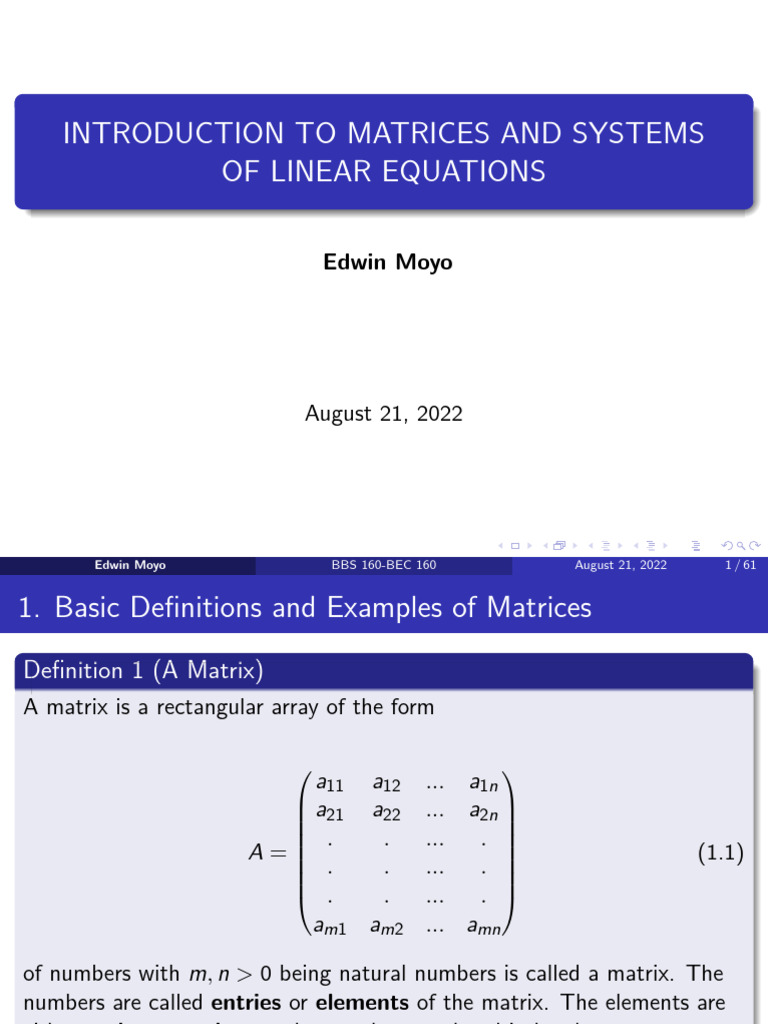 Introduction to Matrices and Linear Systems | PDF | Matrix (Mathematics ...