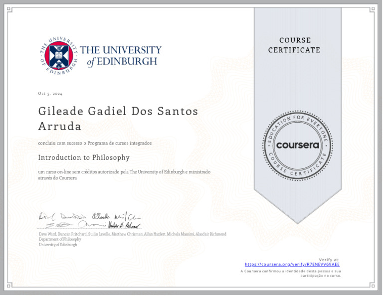 Certificado - Introduction To Philosophy | PDF