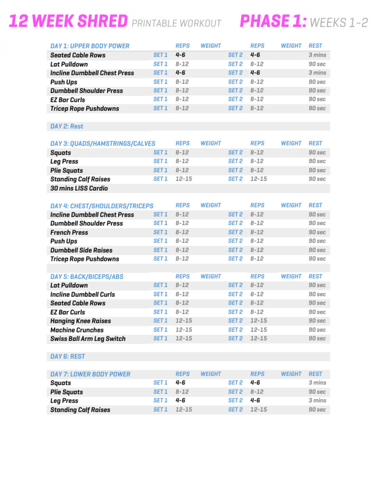 Phase 1 Week 1-2 Printable Workout Log | PDF | Limbs (Anatomy) | Musculoskeletal System