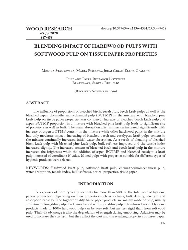 Blending Impact of Hardwood Pulps With S | PDF | Pulp (Paper) | Paper