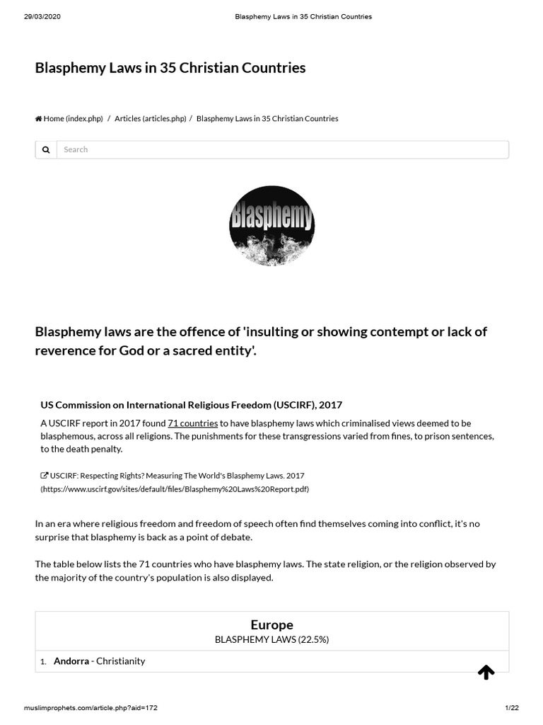 Blasphemy Laws In 35 Christian Countries Pdf Bible Blasphemy