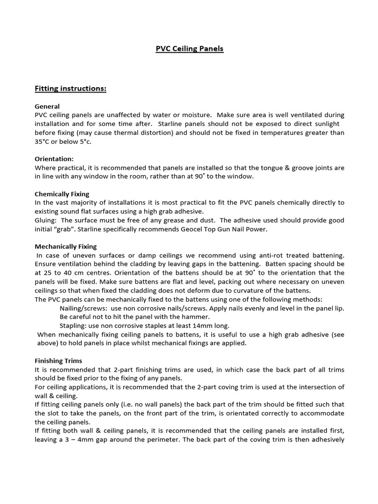 PVC Ceiling Panel Installation Guide | PDF | Ceiling | Door