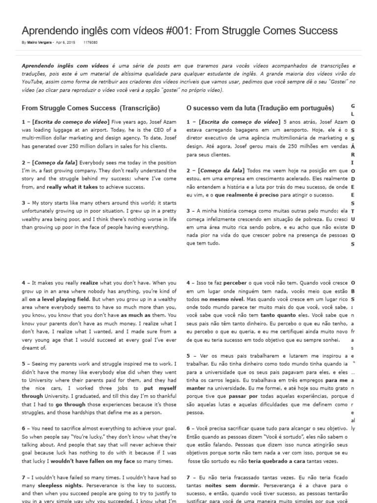 1 - Inglês Com Vídeos 001 A 050 PDF | PDF | YouTube