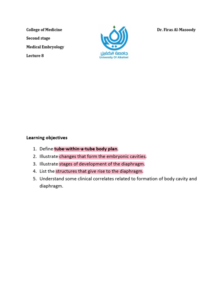 Lec8 Gut Tube and Body Cavities 638643330615052977 | PDF | Peritoneum | Anatomy