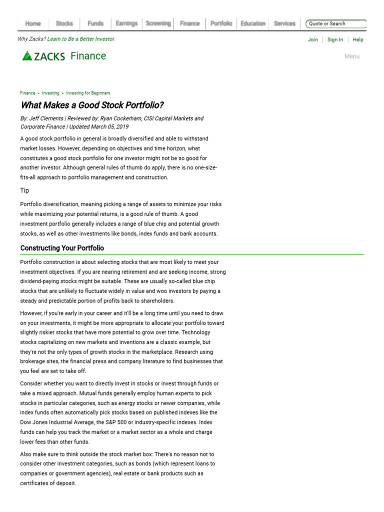 What Makes A Good Stock Portfolio | PDF | Investing | Stocks