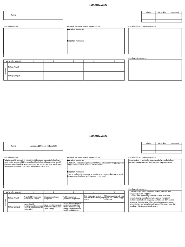 Format Analisa Report Problem | PDF