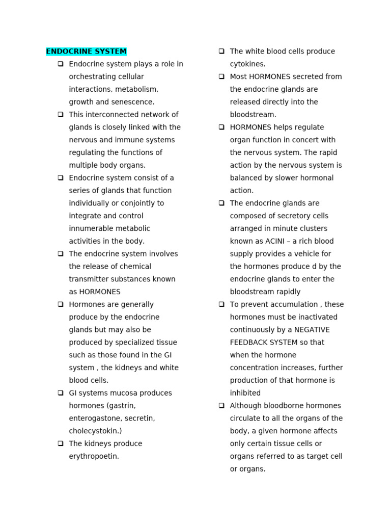ENDOCRINE SYSTEM REVIEWER Mike.1 | PDF | Hormone | Adrenal Gland