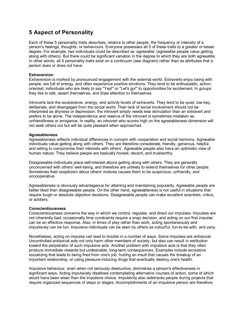 5 Key Aspects of Personality | PDF | Extraversion And Introversion ...