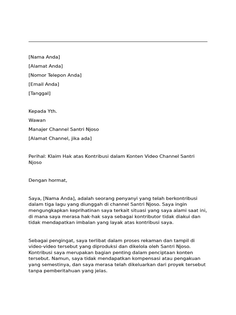 Surat Hak Claim Video Santri Njoso | PDF | Hukum