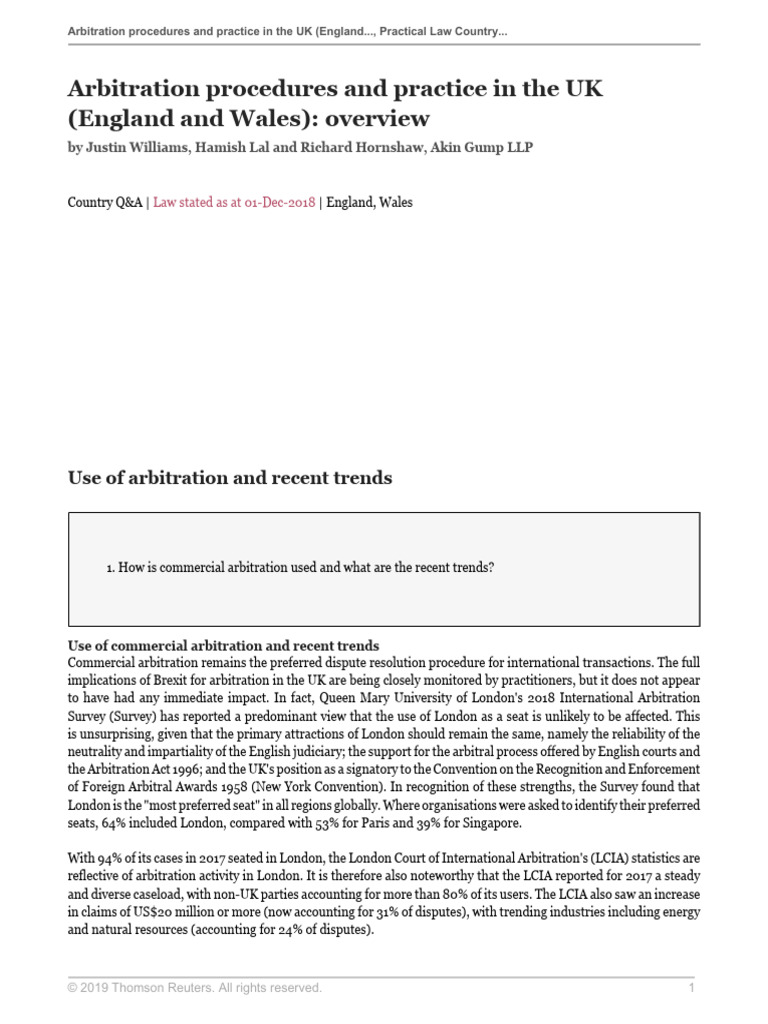 UK Arbitration Procedures Overview | PDF | Arbitration | Arbitral Tribunal