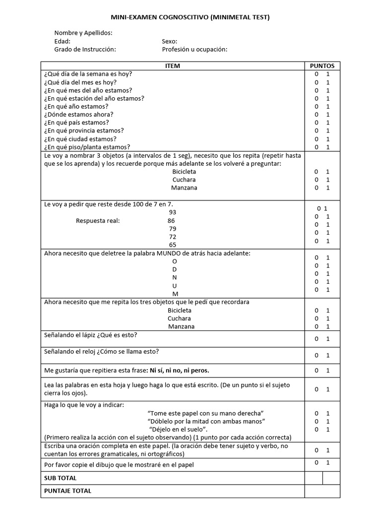 Protocolo Mini Mental - FZBULX - MCDBTI | PDF | Asunto (gramática) | Ciencia cognitiva