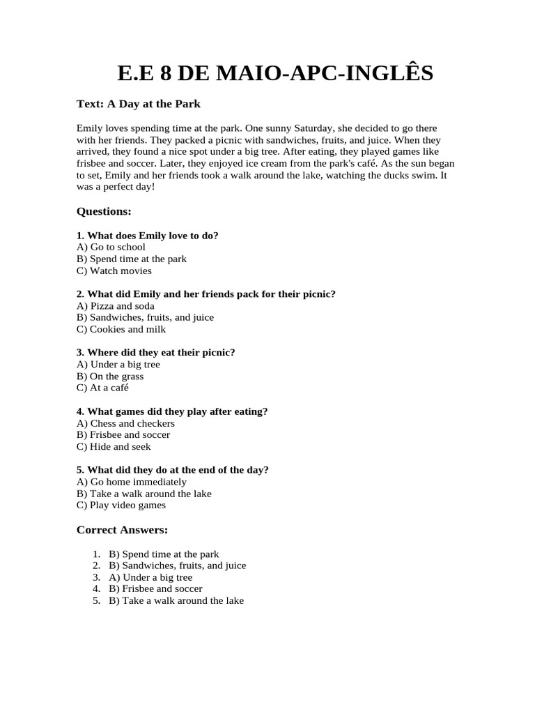 A Day at the Park Activities | PDF