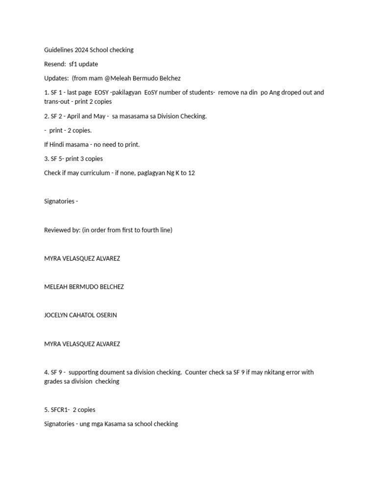 Guidelines 2024 School Checking | PDF