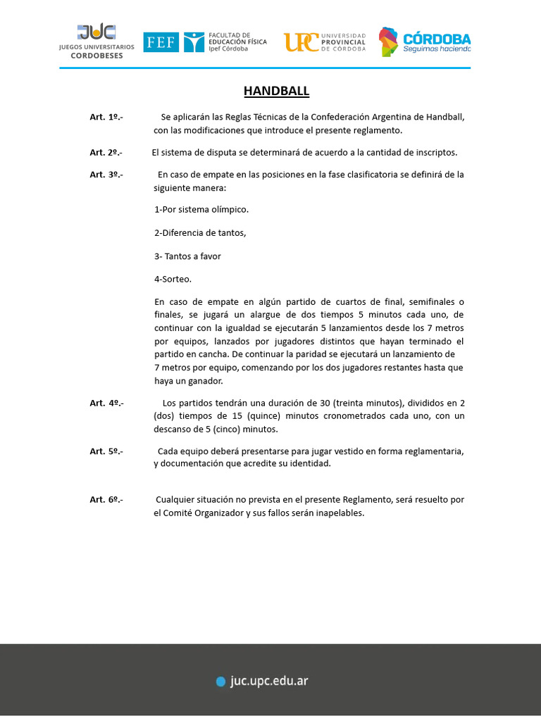 Reglamento Handball - Docx 1 | PDF
