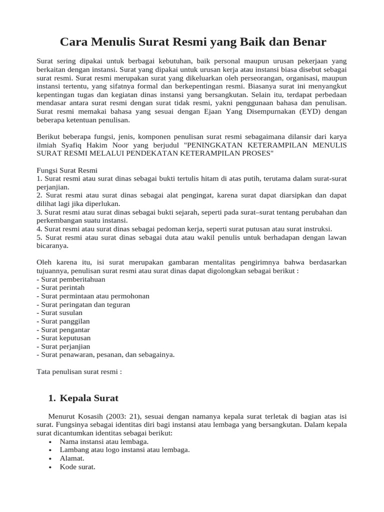 Cara Menulis Surat Resmi Yang Baik Dan Benar | PDF