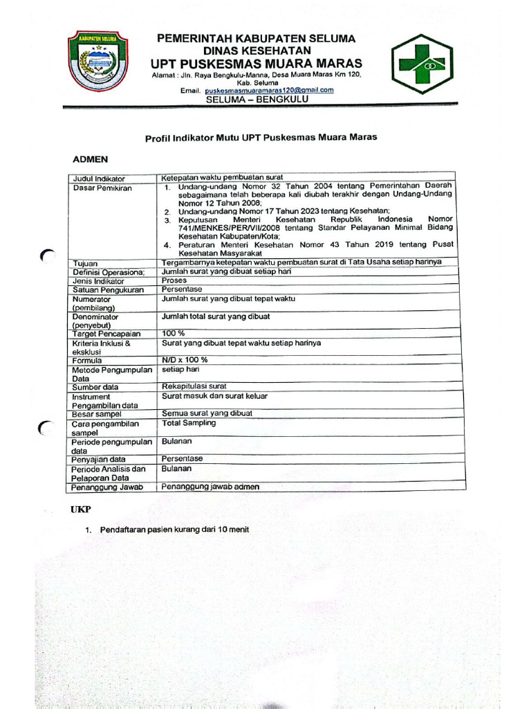 5.1.2.b Profil Indikator Mutu UPT Puskesmas Muara Maras | PDF