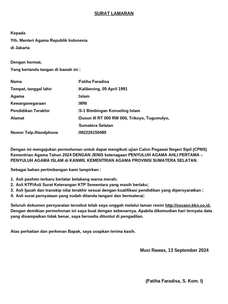 Surat Lamaran 1 | PDF