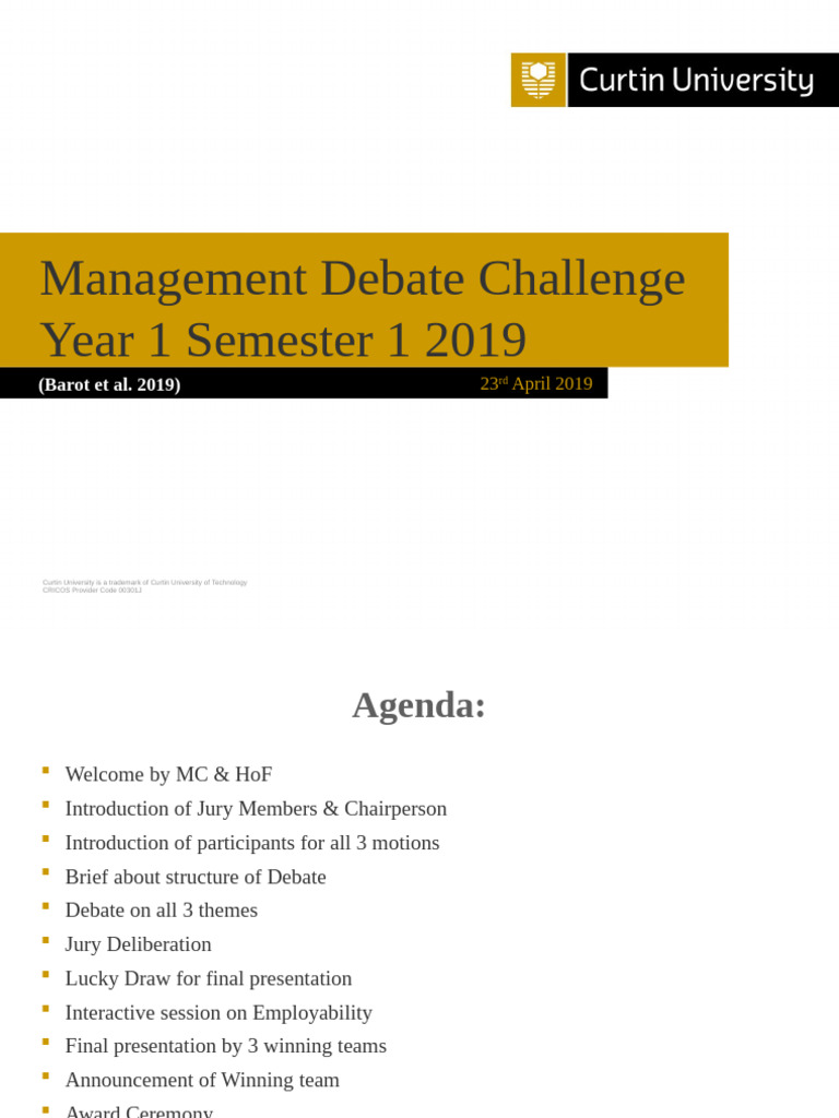 Curtin University Debate Challenge 2019 | PDF