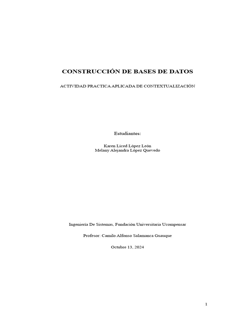 Desarrollo Actividad Práctica Aplicada-Construccion de Bases de Datos | PDF | Bases de datos ...