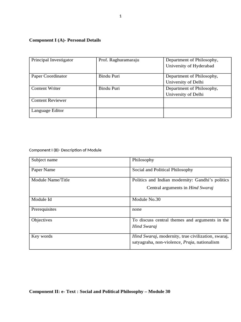 Lecture For UGC Epatshala by Bindu Puri, Module 30-27th June2015 2 | PDF | Mahatma Gandhi | Nation