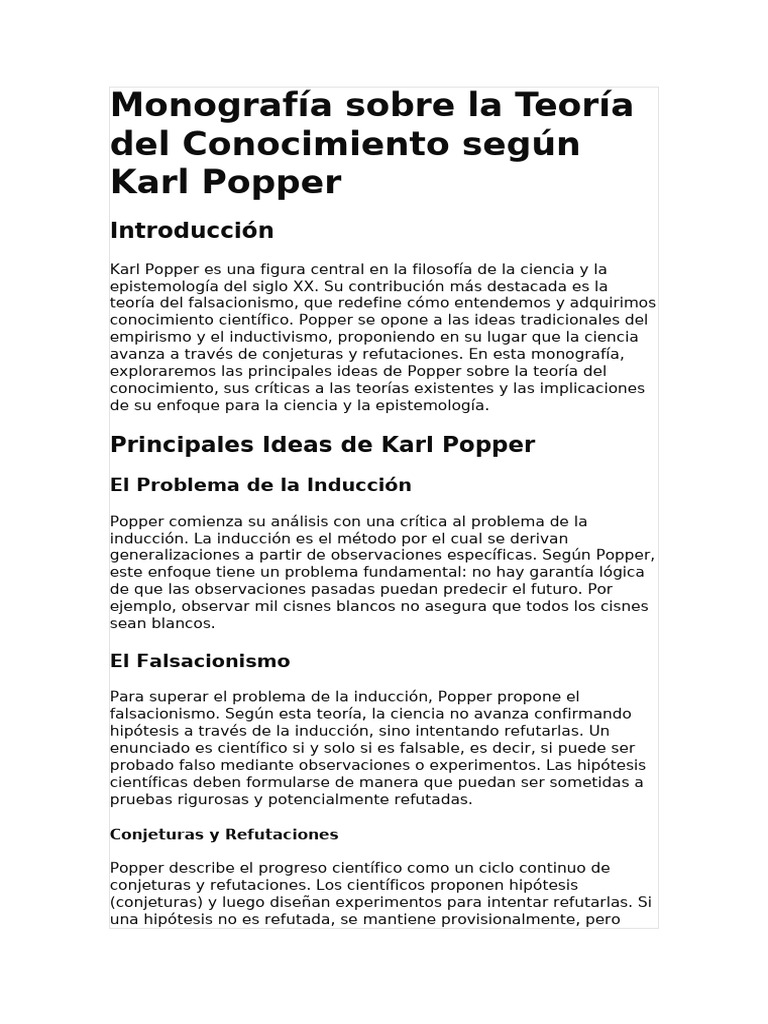 Monografía Sobre La Teoría Del Conocimiento Según Karl Popper Pdf