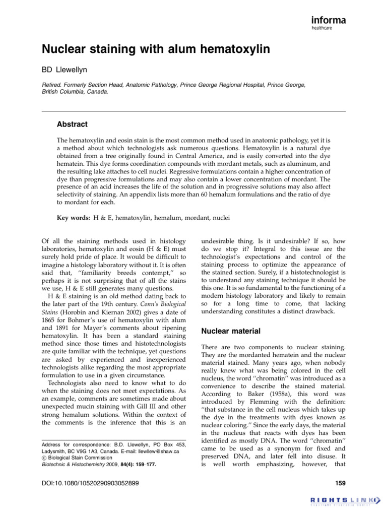 Nuclear Staining With Alum Hematoxylin | PDF | Staining | Chemical ...