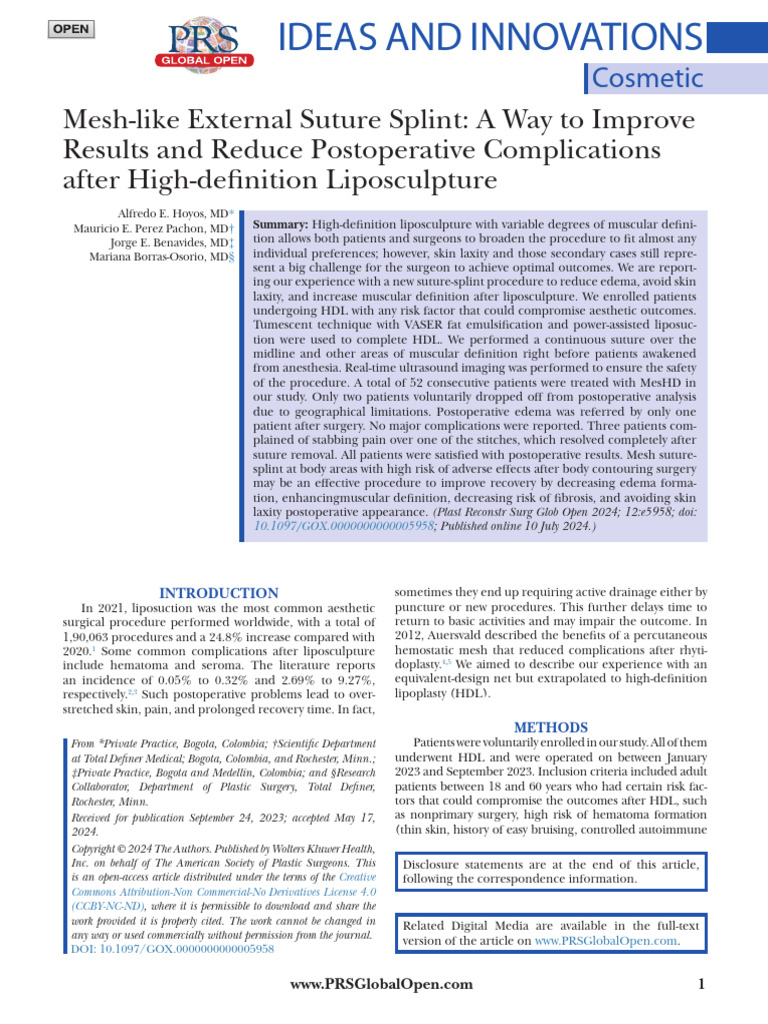 Mesh Suture Splint for Liposculpture Recovery | PDF | Surgery | Medical ...
