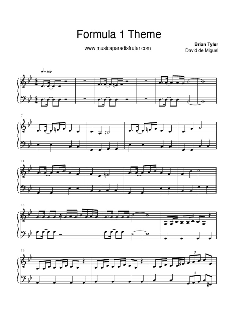 Partitura Piano - Formula 1 Theme - Brian Tyler | PDF