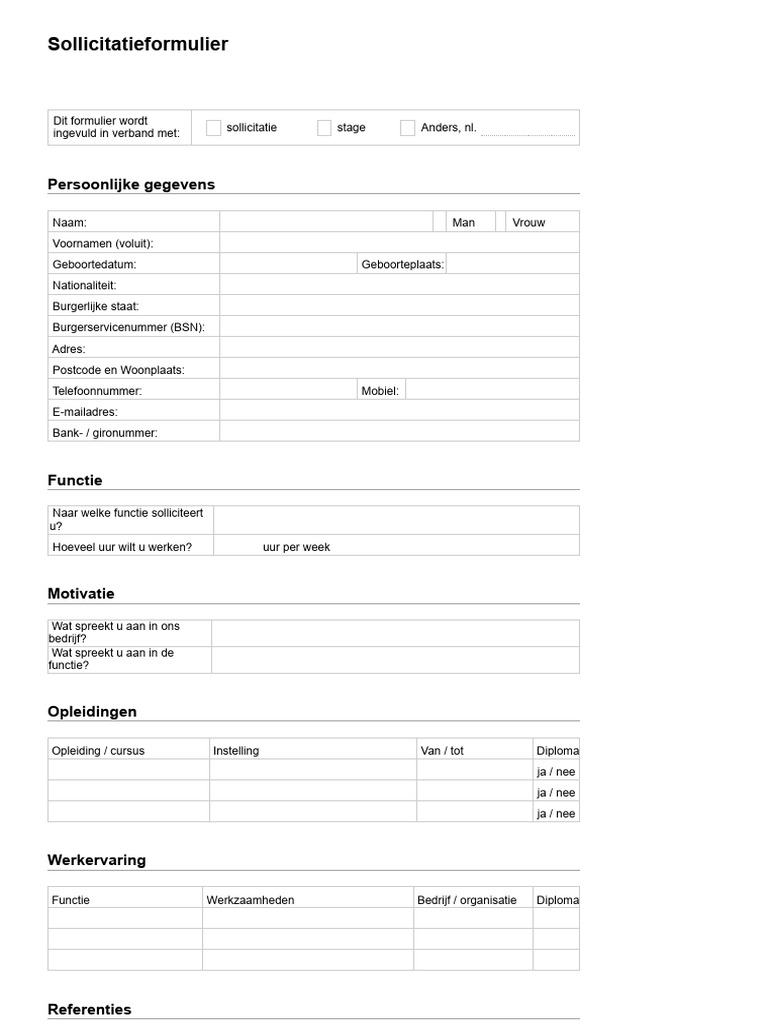 Sollicitatieformulier - Printvriendelijke Versie | PDF