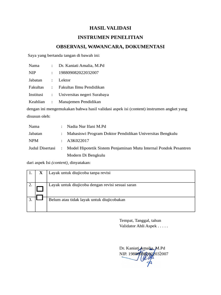 Hasil Validasi | PDF | Karier & Perkembangan