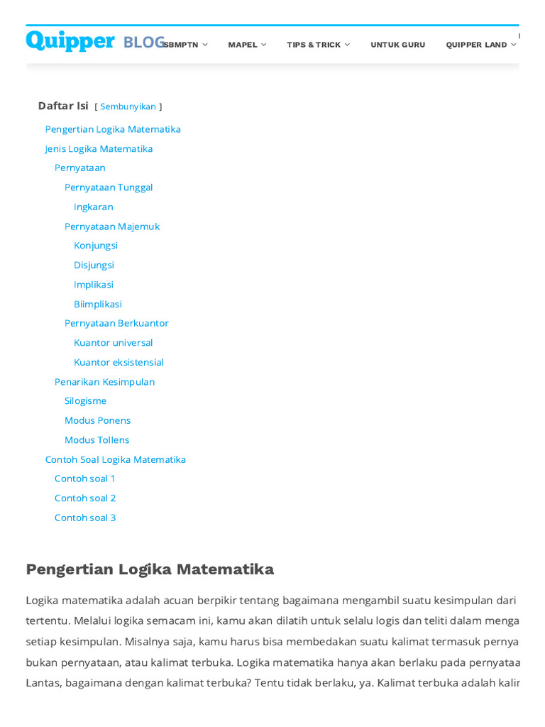 Pengertian Logika Matematika Dengan Jenis Rumus Dan Contoh - Quipper ...