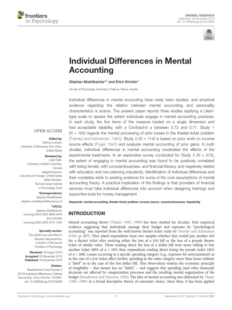 Individual Differences in Mental Accounting | PDF | Extraversion And Introversion | Psychology