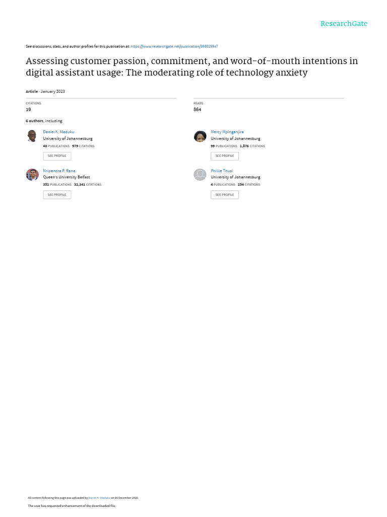 Digital Assistant Passion & Anxiety | PDF | Emotions | Usability