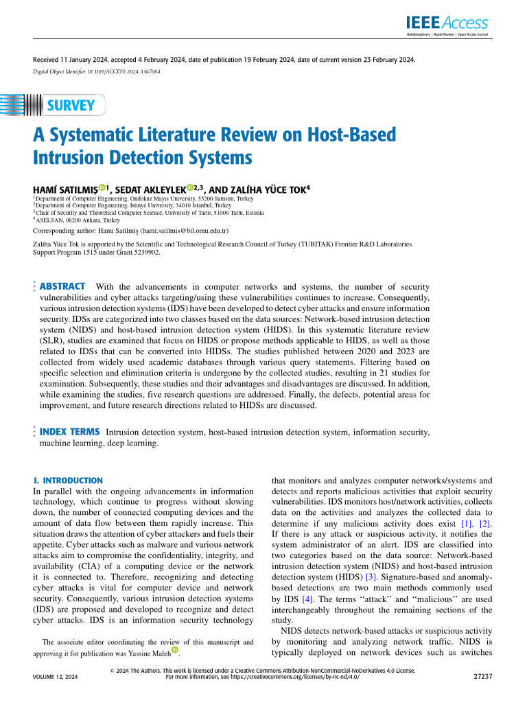 A Systematic Literature Review On Host Based Intrusion Detection Systems Pdf Computer