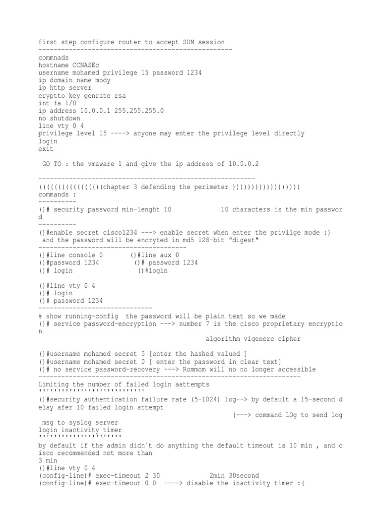 Ccna Security Commands | PDF | Password | Ip Address